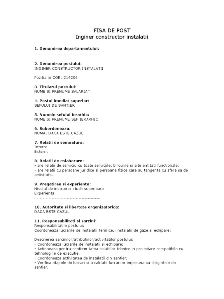 Inginer Constructor Instalatii | PDF