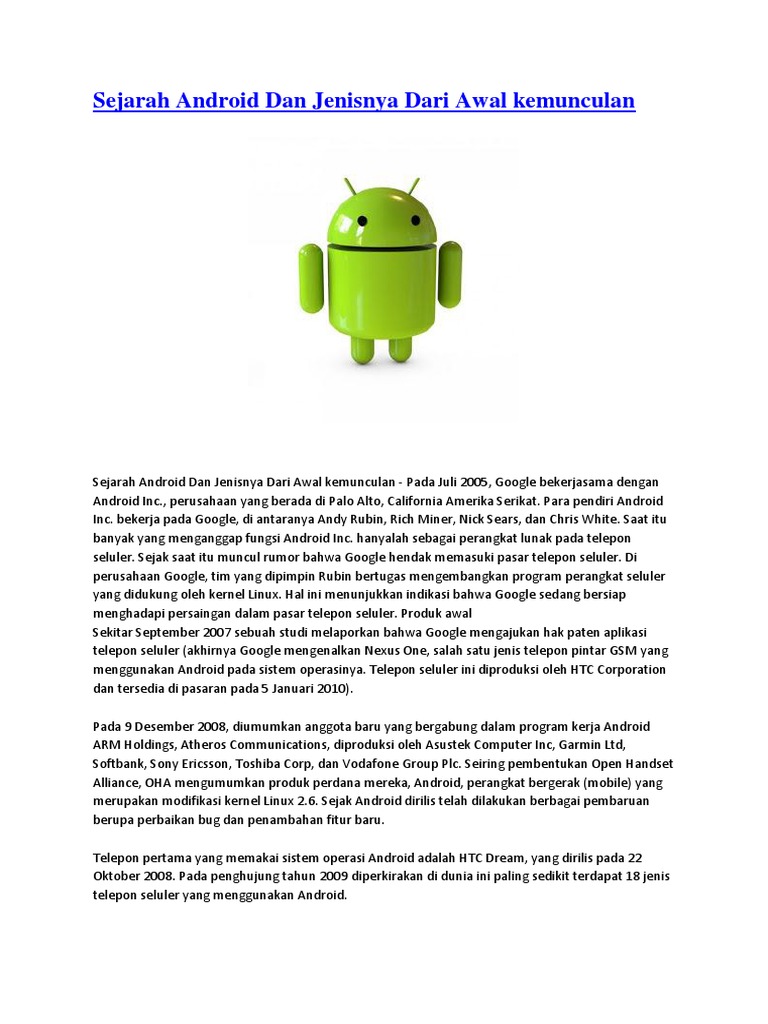 Sejarah Android Dan Jenisnya Dari Awal Kemunculan | PDF