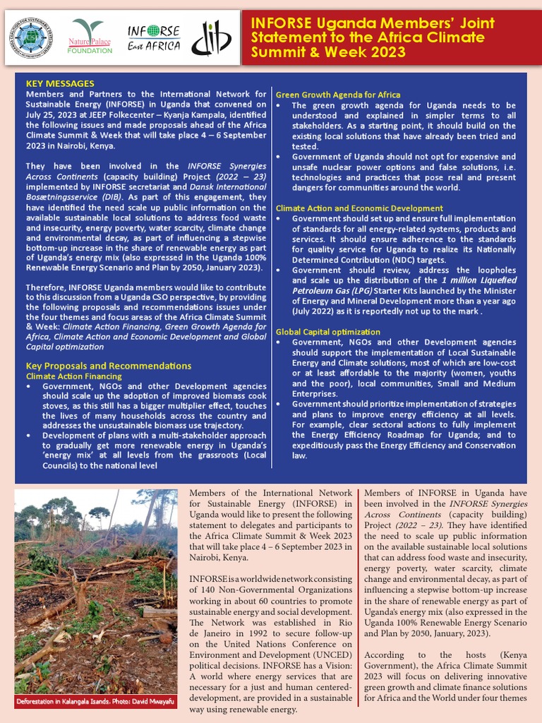 INFORSE Uganda Members' Joint Statement To The Africa Climate Summit ...
