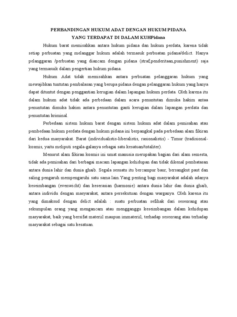 Perbandingan Hukum Adat Dengan Hukum Pidana | PDF Perbandingan Hukum Adat Dengan Hukum Pidana | PDF