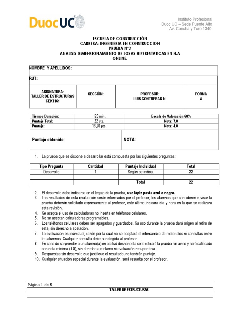Prueba N°3 Taller de Estructuras 002V | PDF