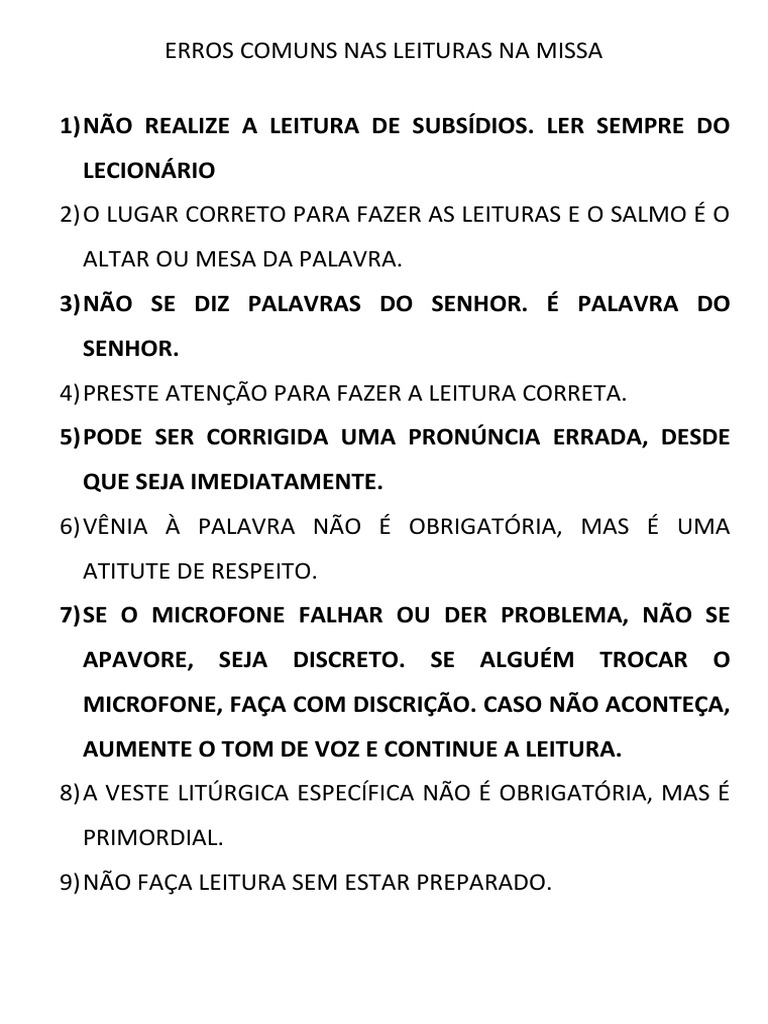 Erros Comuns Nas Leituras Na Missa | PDF