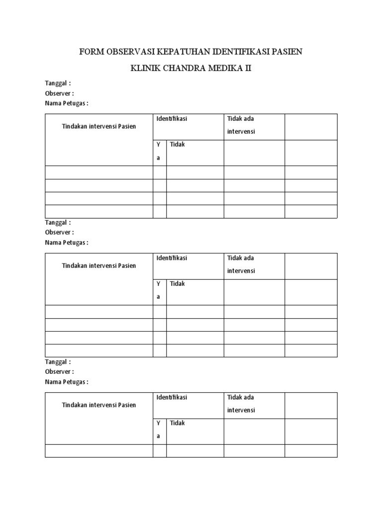 Form Observasi Kepatuhan Identifikasi Pasien | PDF