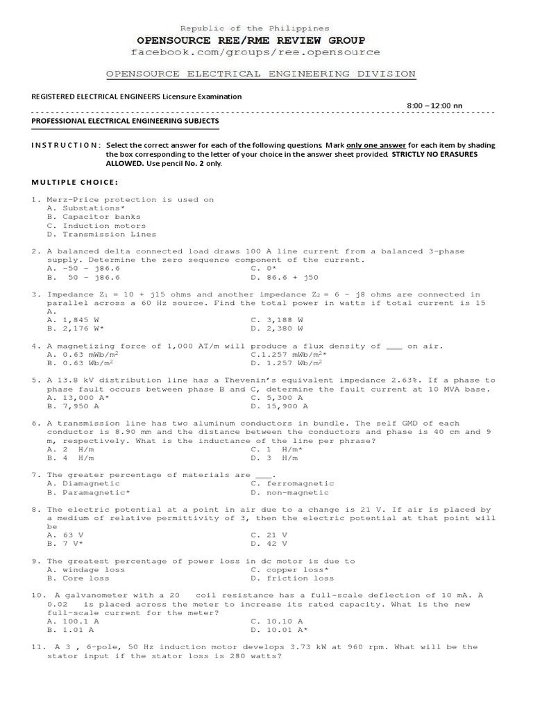 Electrical Engineering Exam Questions | PDF