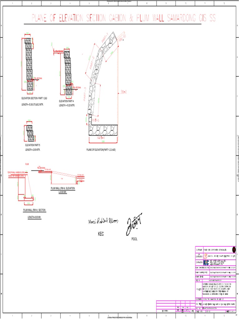 As Built Retaining Gabion & Plum Wall Dwg-Model | PDF
