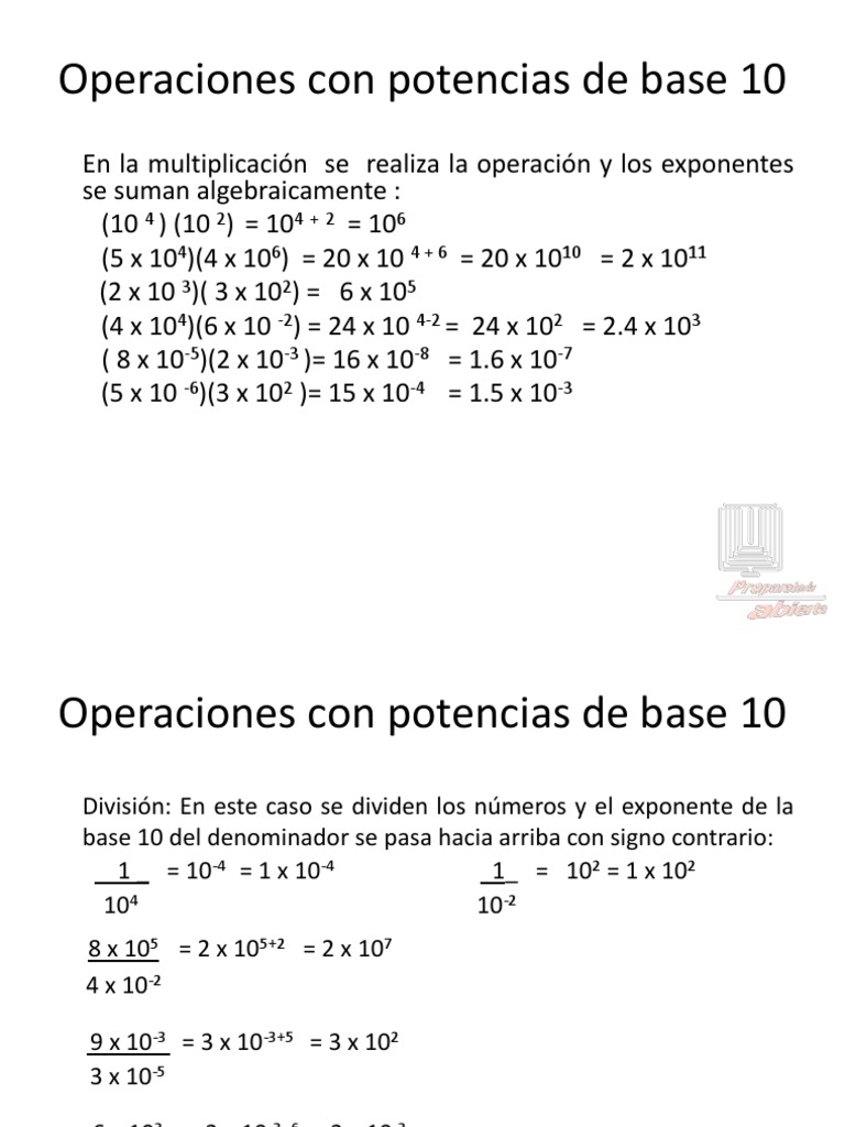 Operaciones Con Potencias de Base 10 | PDF