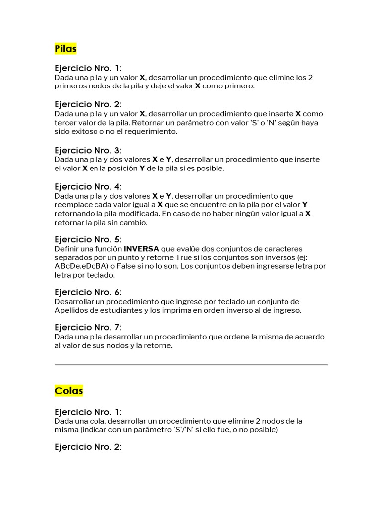 Ejercicios Listas, Pilas y Colas | PDF