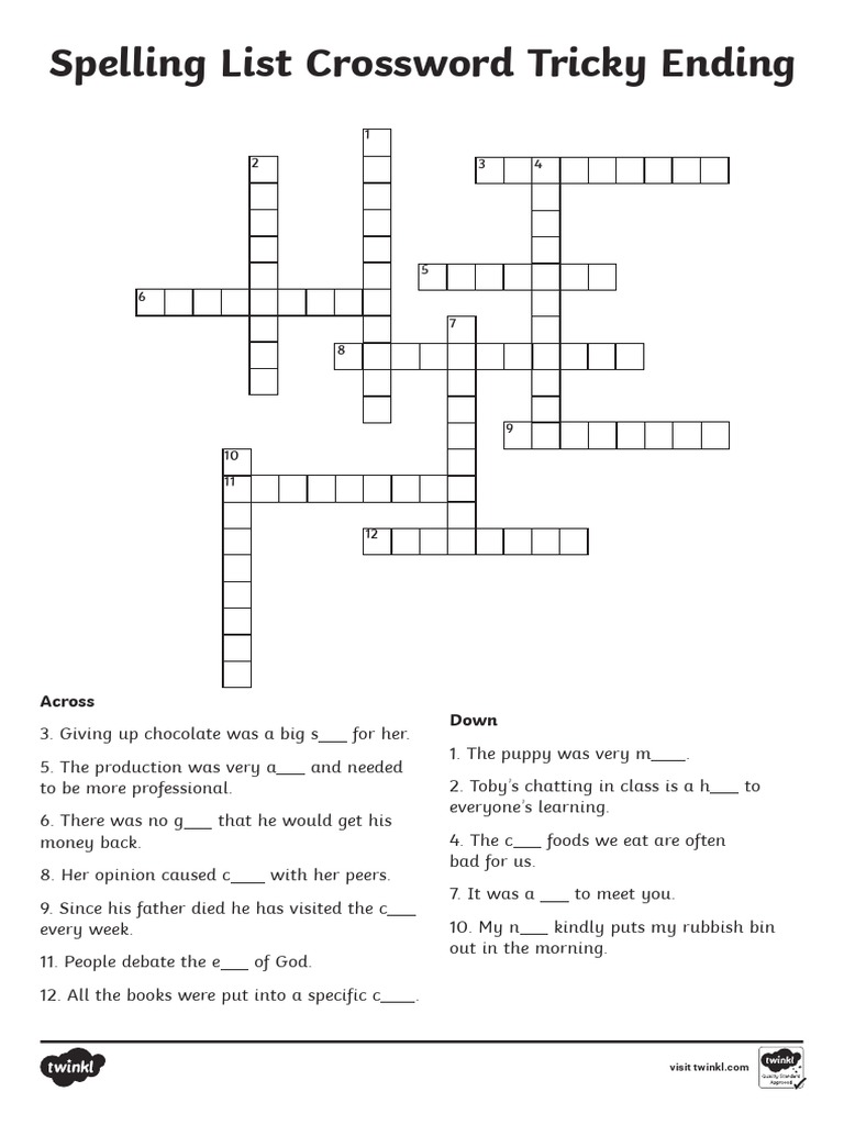 Spelling List Crossword Tricky Ending | PDF