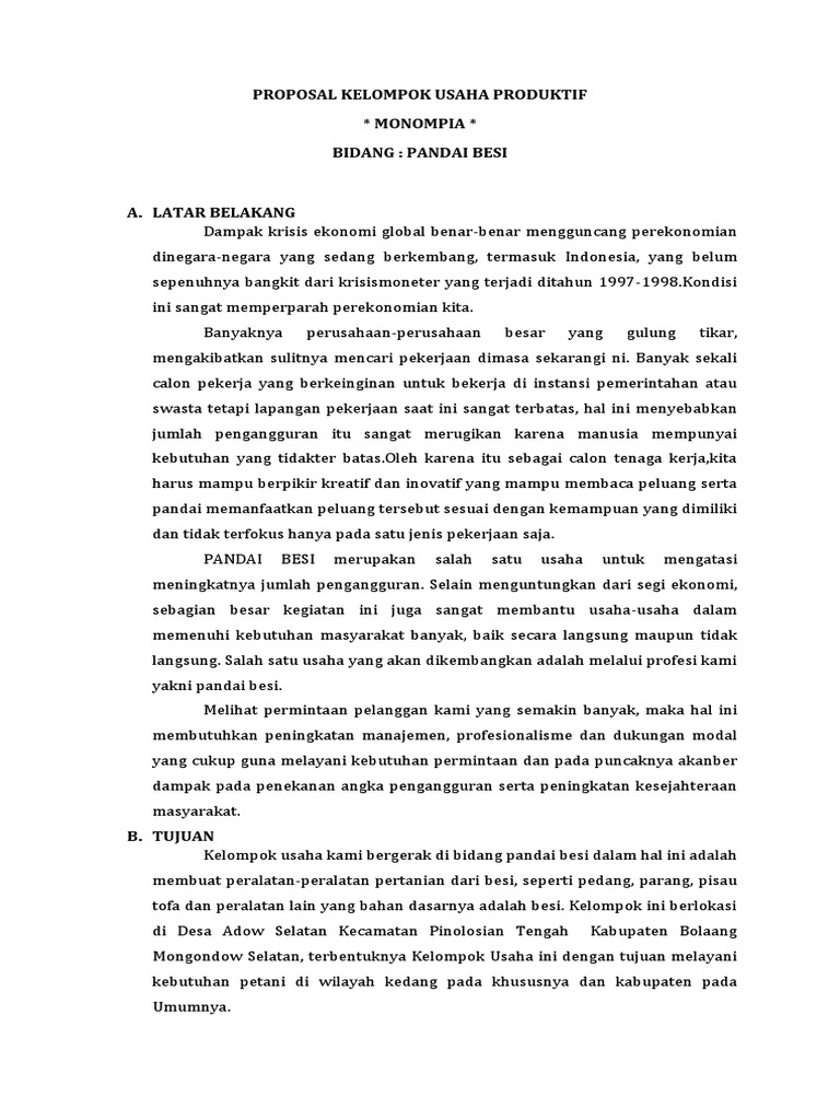 Proposal Pandai Besi | PDF