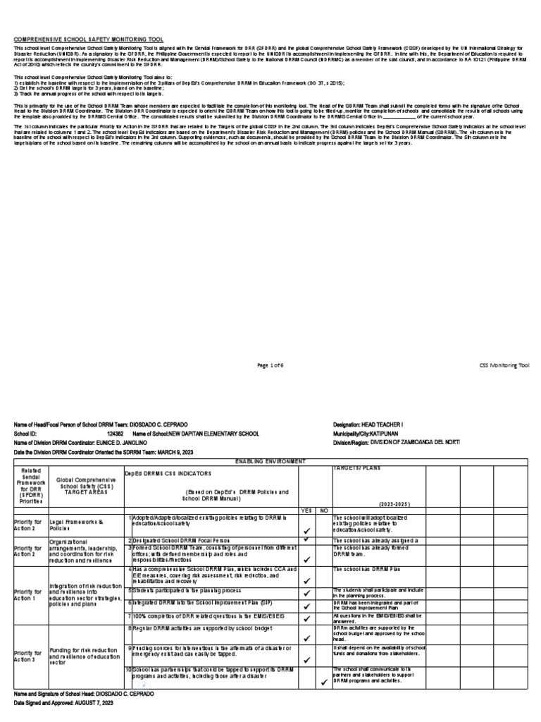 School Safety Monitoring Guide | PDF | Disaster Risk Reduction ...