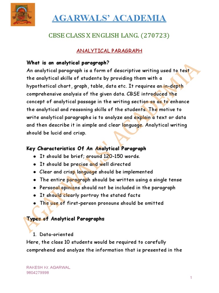 Cbse Class 10 English Analytical Paragraph Study Material | PDF