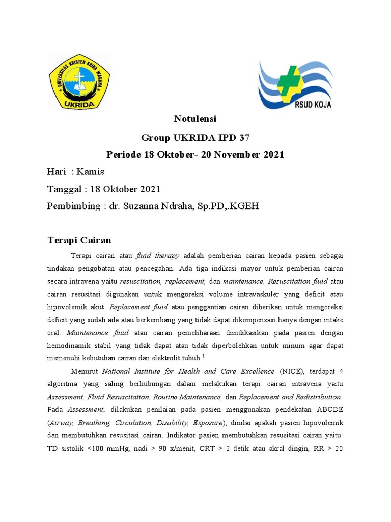 Notulensi Yuan (112019019) - Terapi Cairan, Rectal Toucher, Dan Pungsi ...
