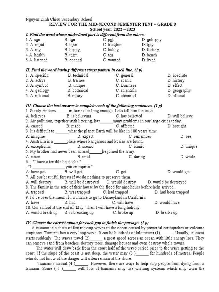 GK2, TA8, đề cương ôn tập | PDF | Tsunami | Pollution