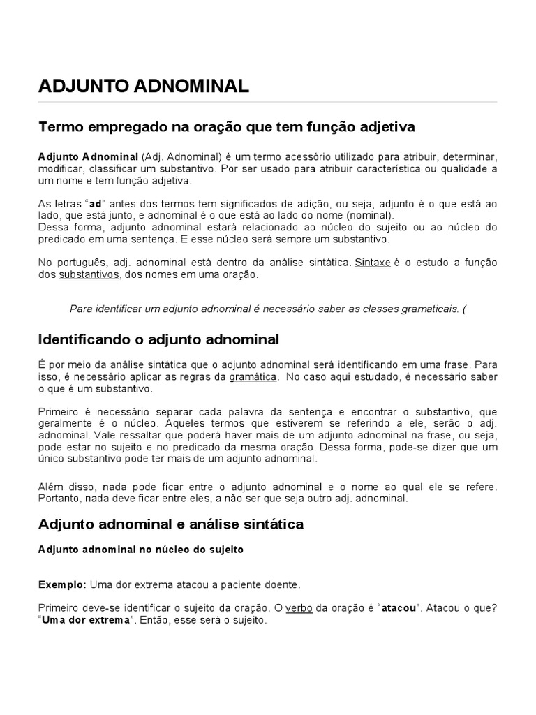 Adjunto Adnominal - 8º Ano | PDF