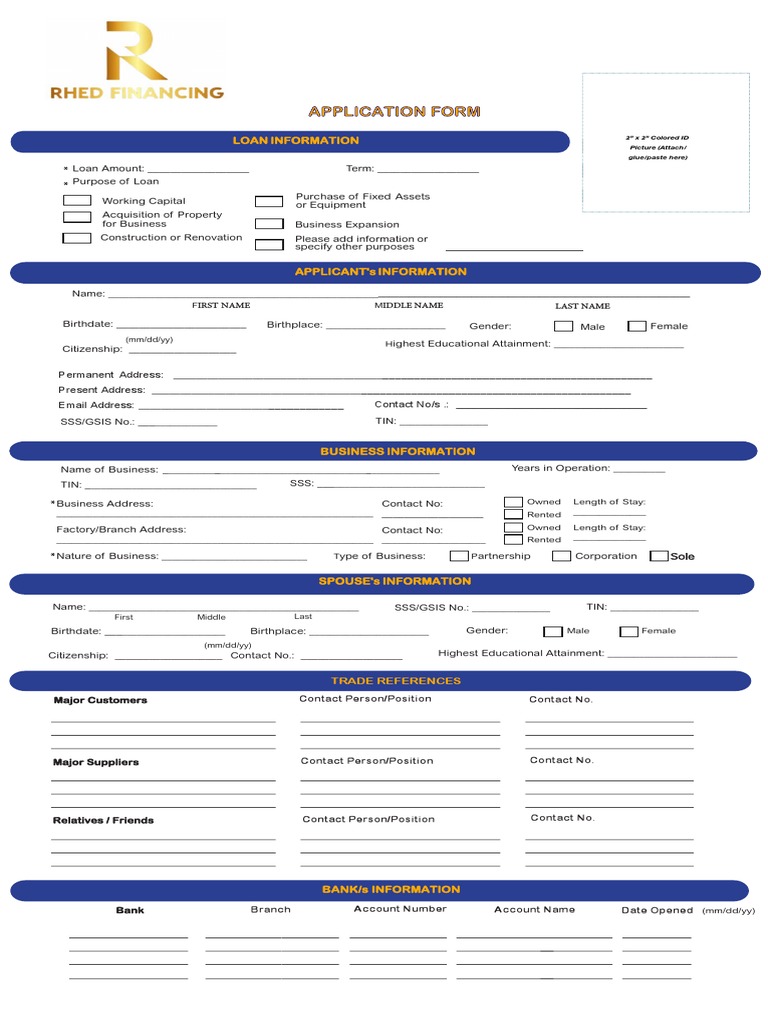 RHED Financing Application Form 1 | PDF | Business | Legal Liability