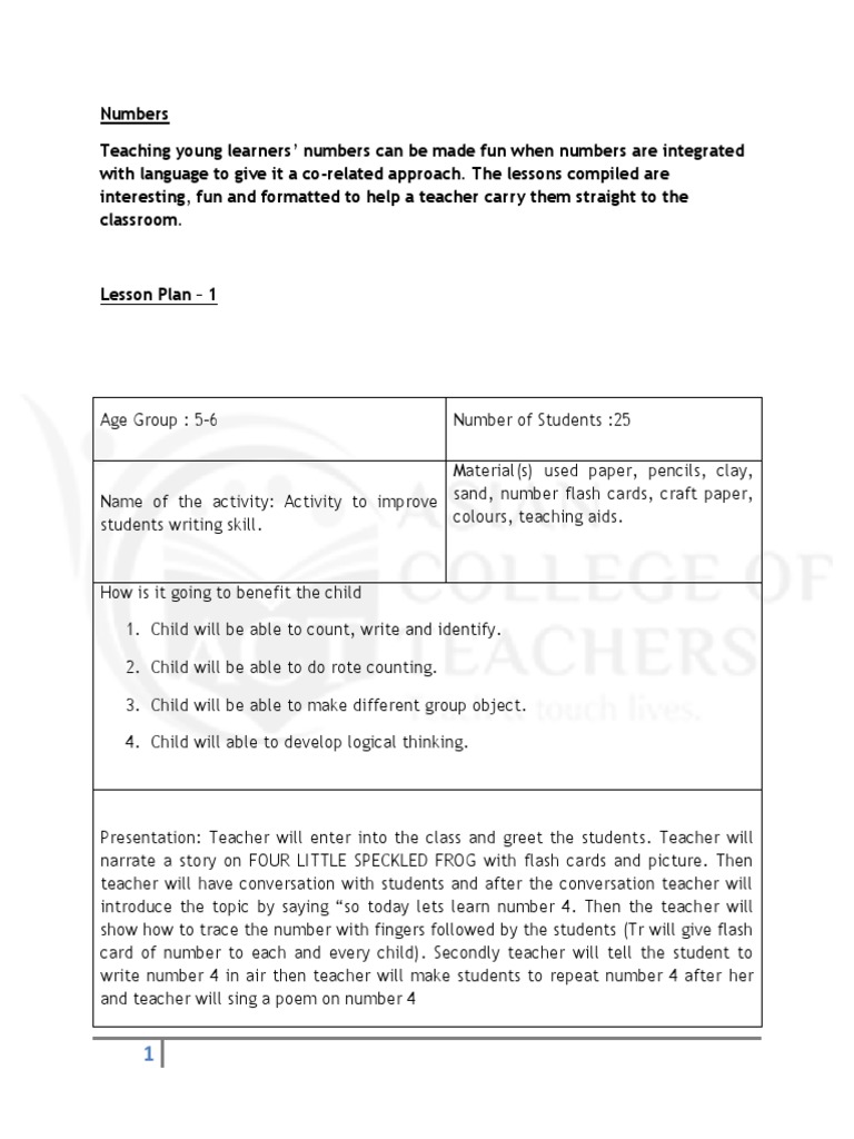 Lesson Plan (Numbers) | PDF | Teachers | Multiplication