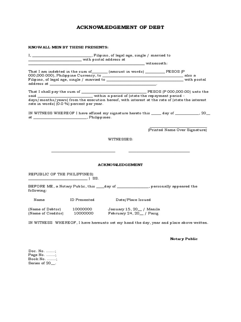 ACKNOWLEDGEMENT OF DEBT | PDF