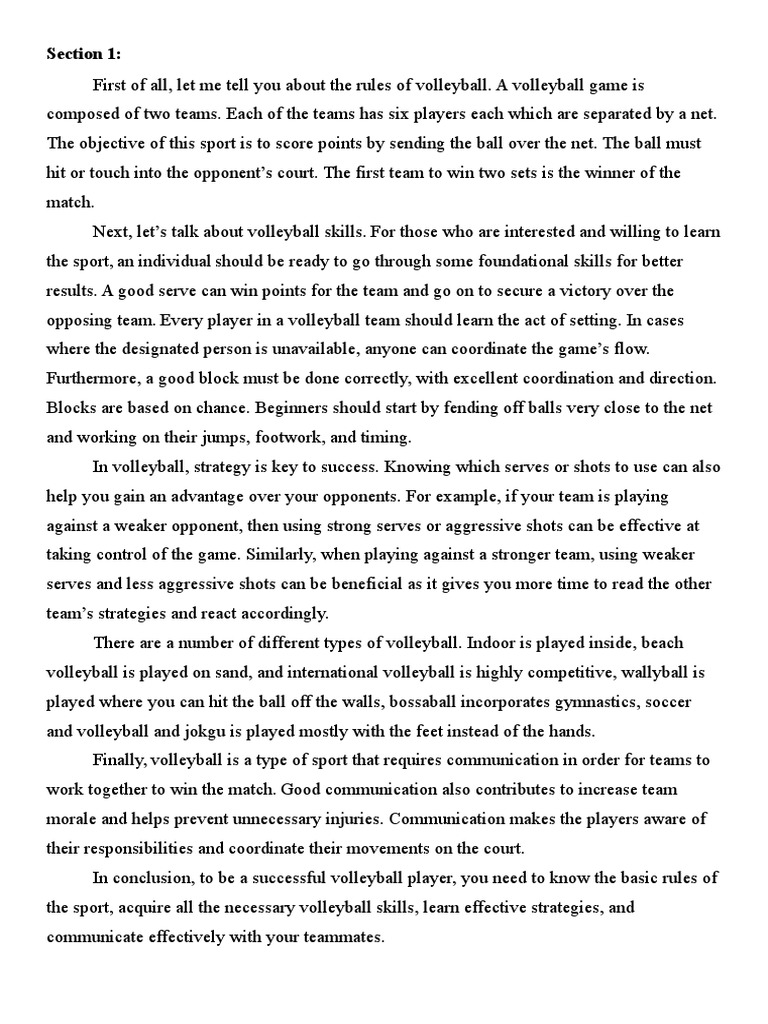 PE MYP Task | PDF | Volleyball | Goal