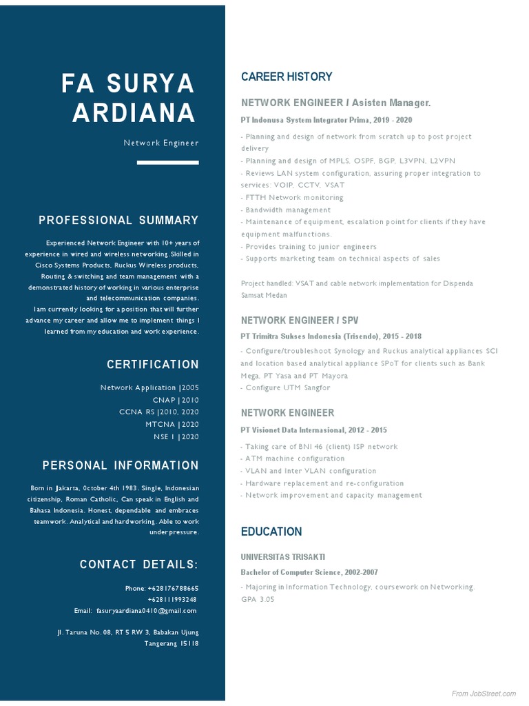 Fa Surya Ardiana: Professional Summary | PDF | Computer Network | Cisco Certifications