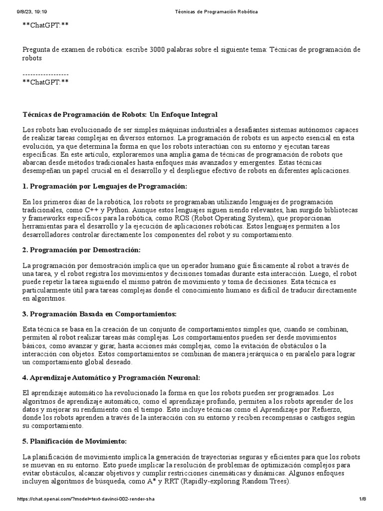 Técnicas de Programación de Robots | PDF | Robótica | Robot