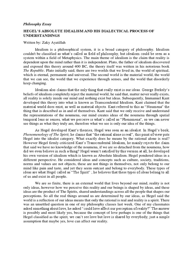Hegel's Absolute Idealism and His Dialectical Process of Understanding | PDF | Idealism | Noumenon