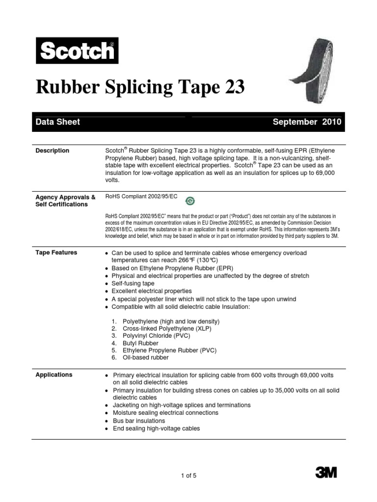 3M Scotch 23 Rubber Splicing Tape Datasheet(1) | PDF | Insulator ...