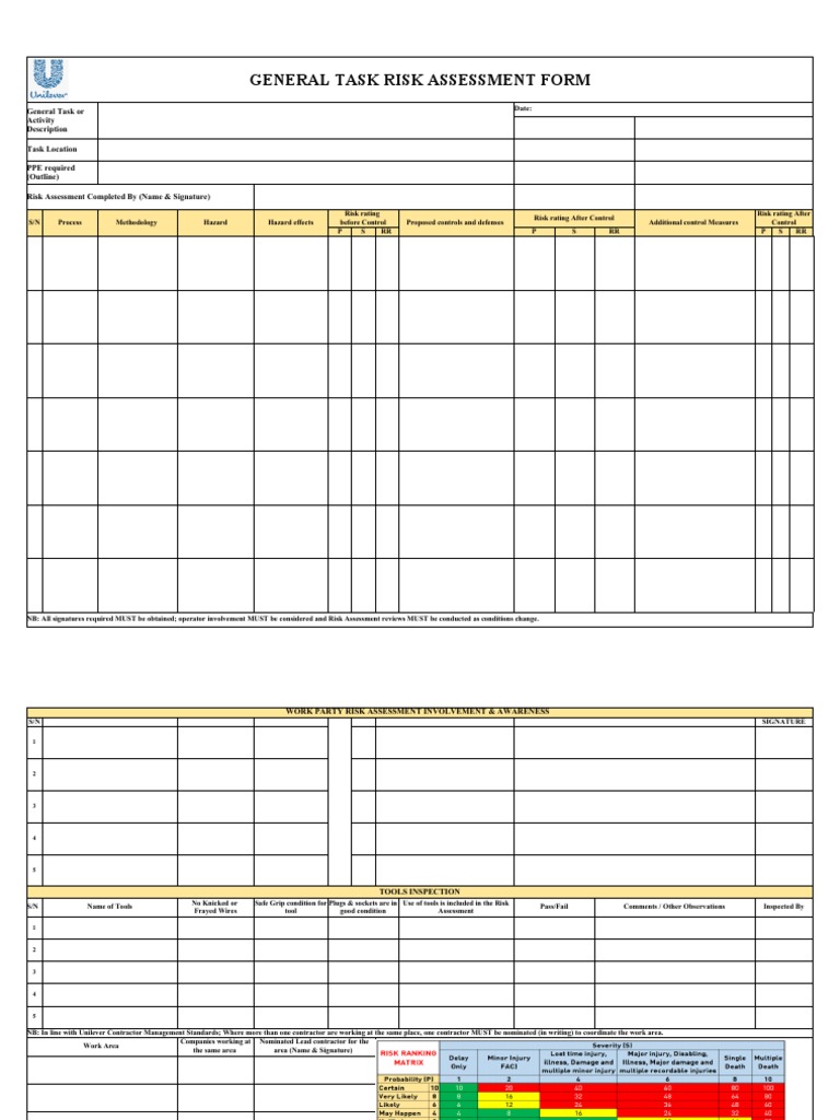 General Task Risk Assessment Form | PDF