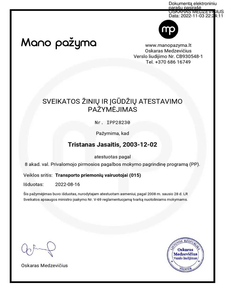 Pirmosios Pagalbos Kursai AM, A1, A2, A, B1, B Ir BE Kategorijų ...