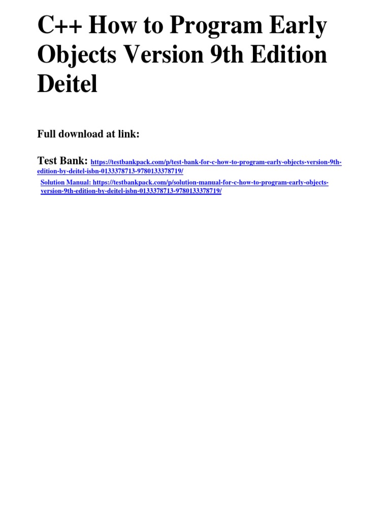 C++ How To Program Early Objects Version 9th Edition Deitel Solutions Manual Download | PDF ...