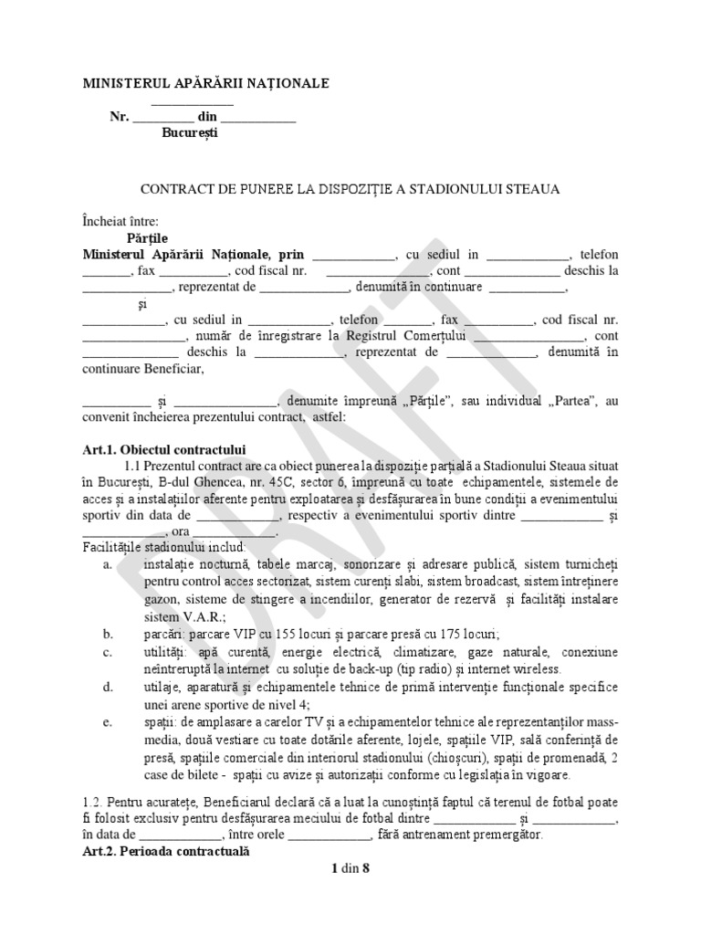 Contract Punere La Dispozitie Stadion STEAUA | PDF