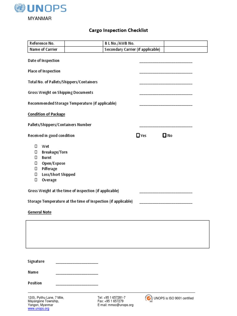 Cargo Inspection Checklist | PDF