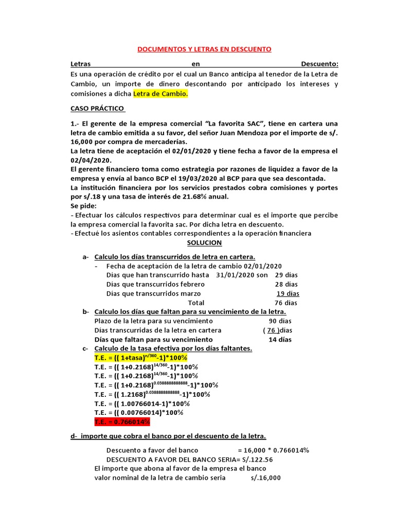 Casos Practicos Letras Descuento | PDF