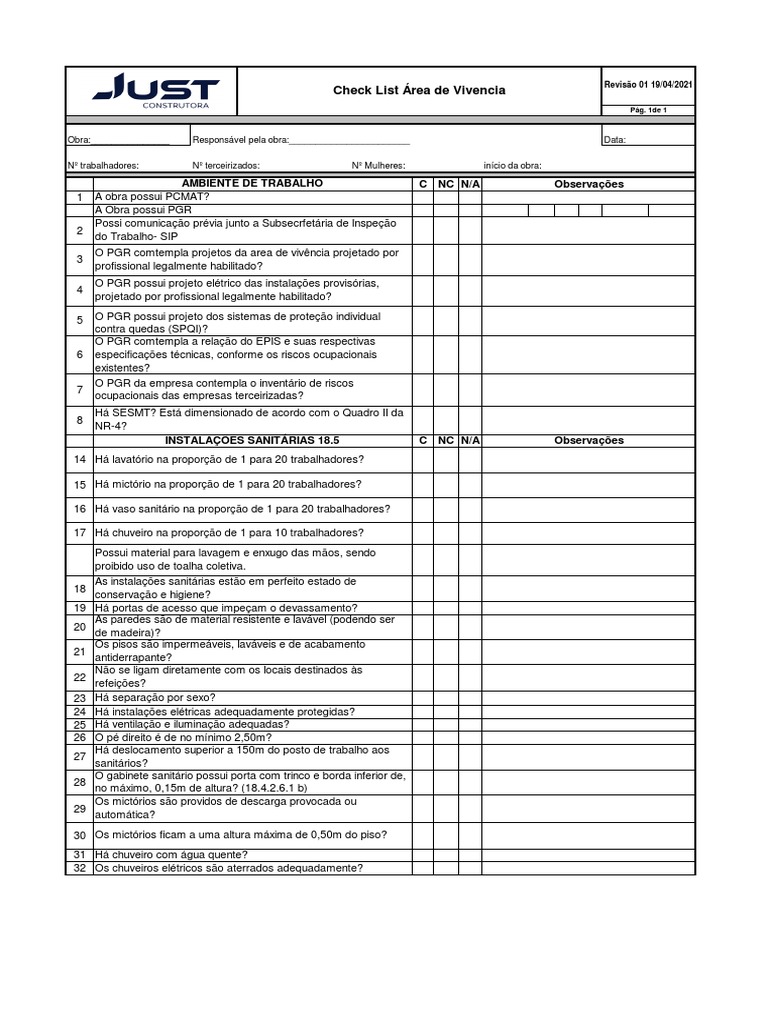 Check List NR 18 Atualizado | PDF