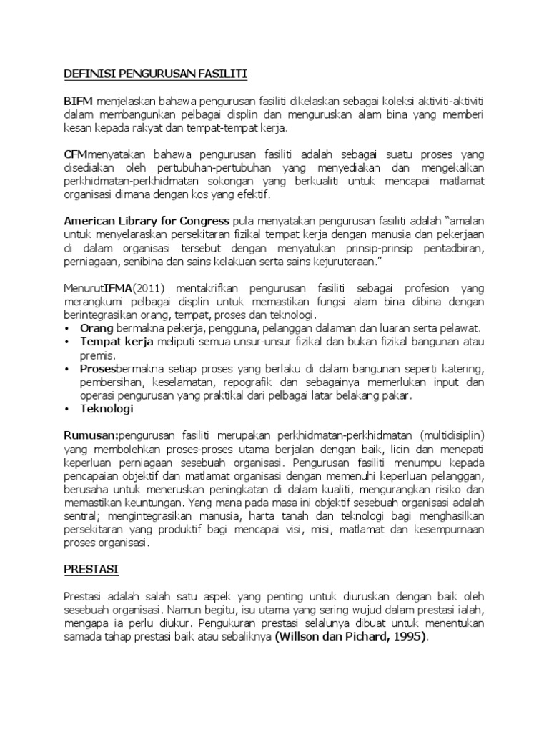 Definisi Pengurusan Fasiliti | PDF