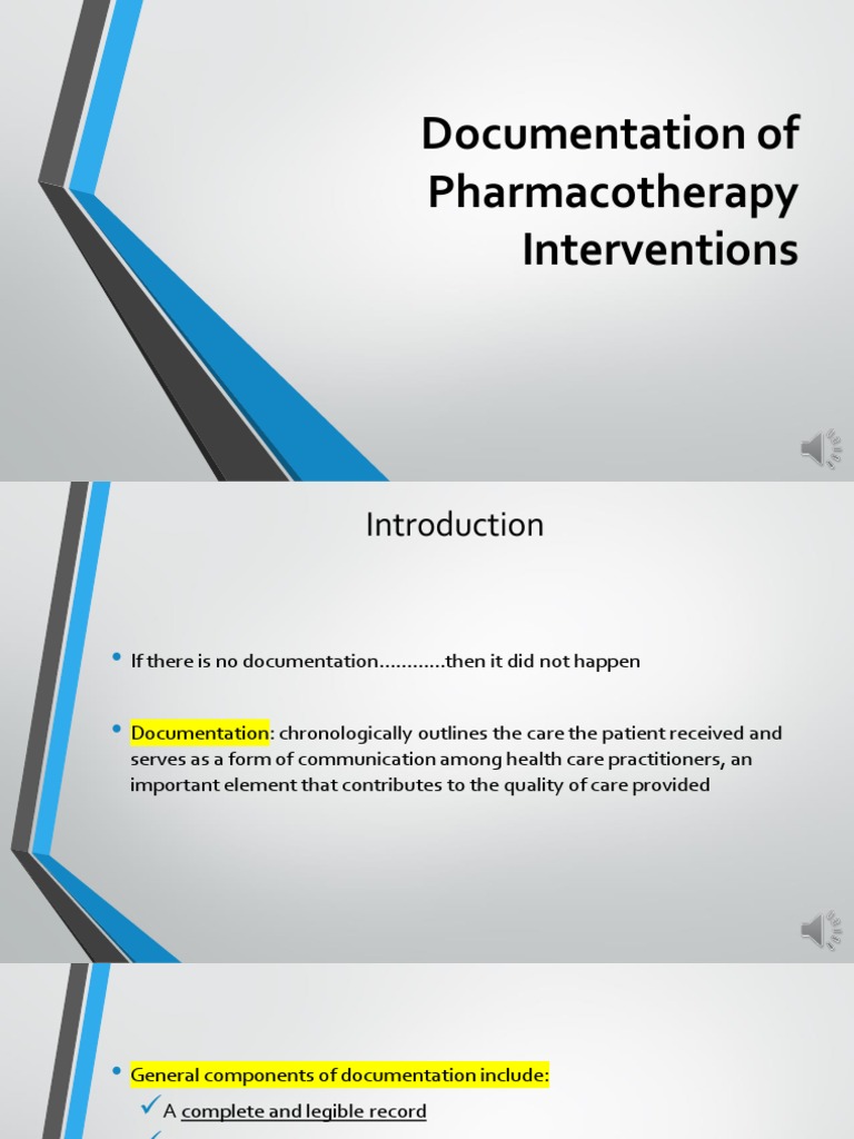 Documentation of Pharmacotherapy Interventions - Audio | PDF