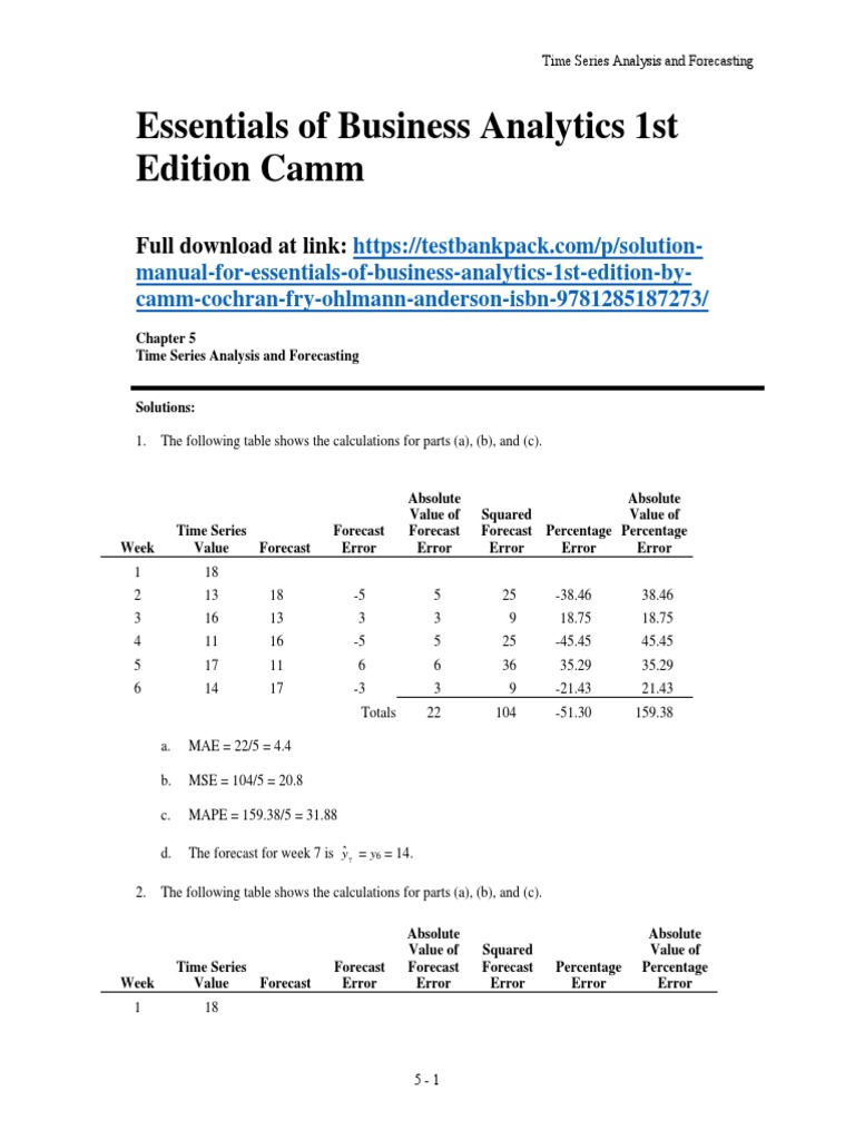 Essentials of Business Analytics 1st Edition Camm Solutions Manual 1 | PDF