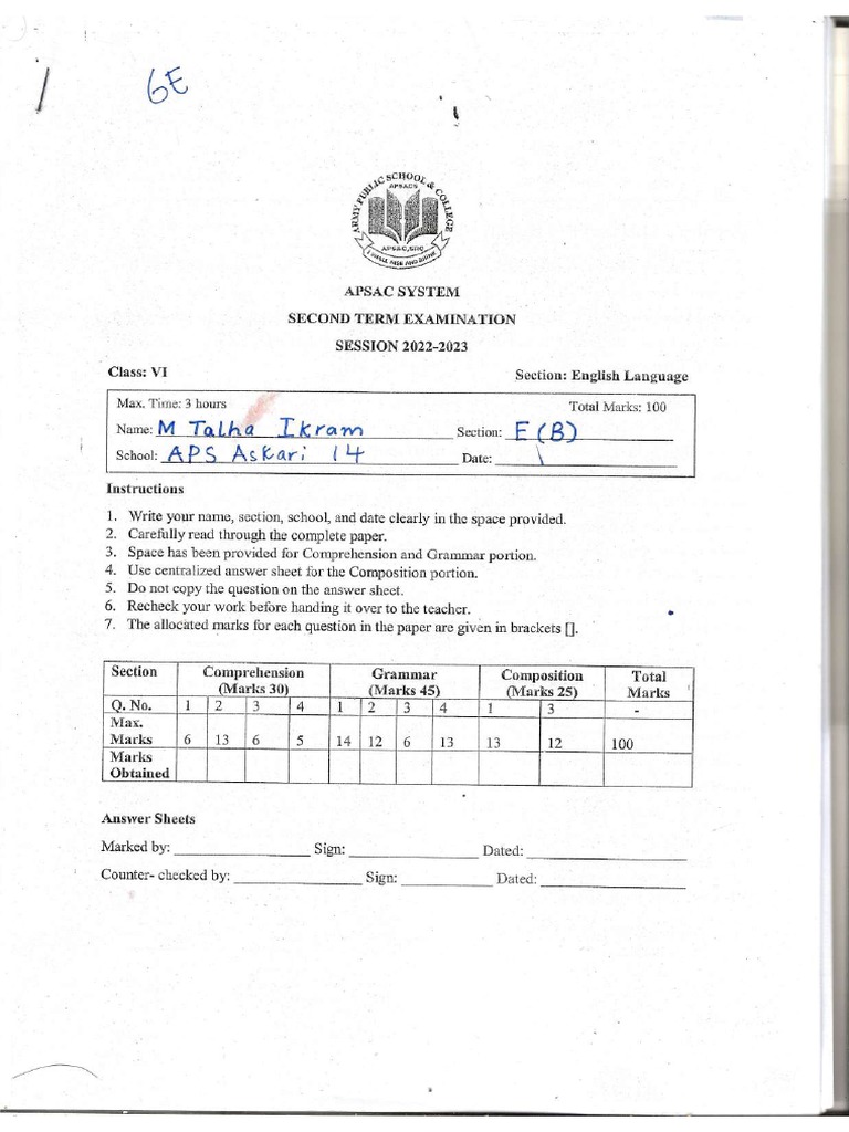 Past Papers Apsacs Pakistan 2023 | PDF