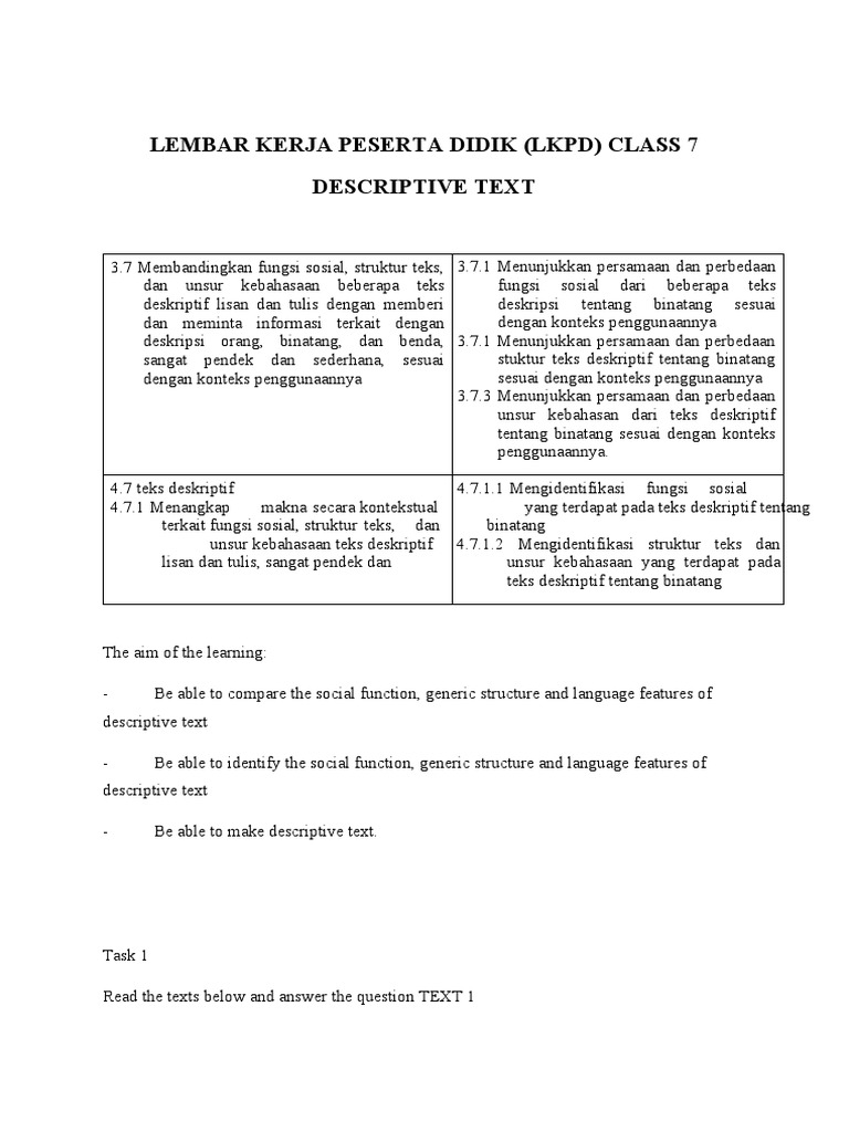 LKPD Descriptive Teks | PDF | Foreign Language Studies | General Fiction