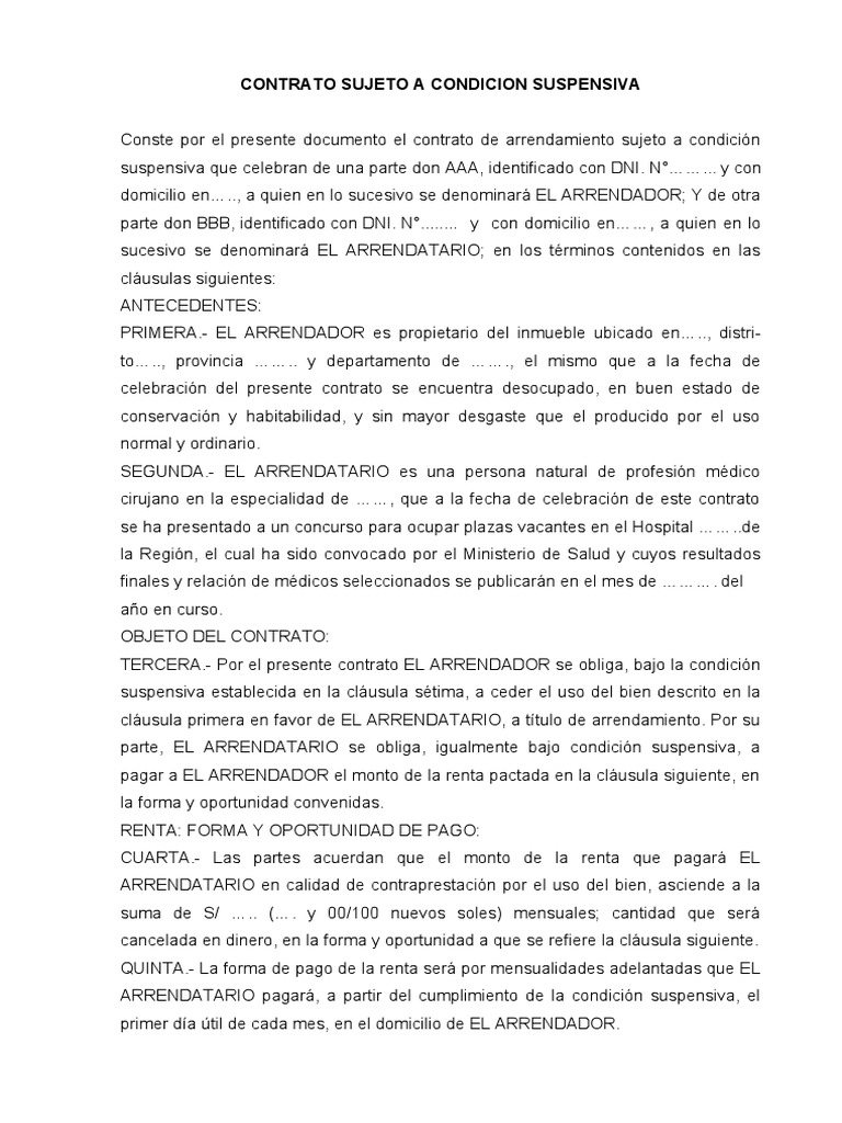 Contrato Sujeto A Condicion Suspensiva | PDF