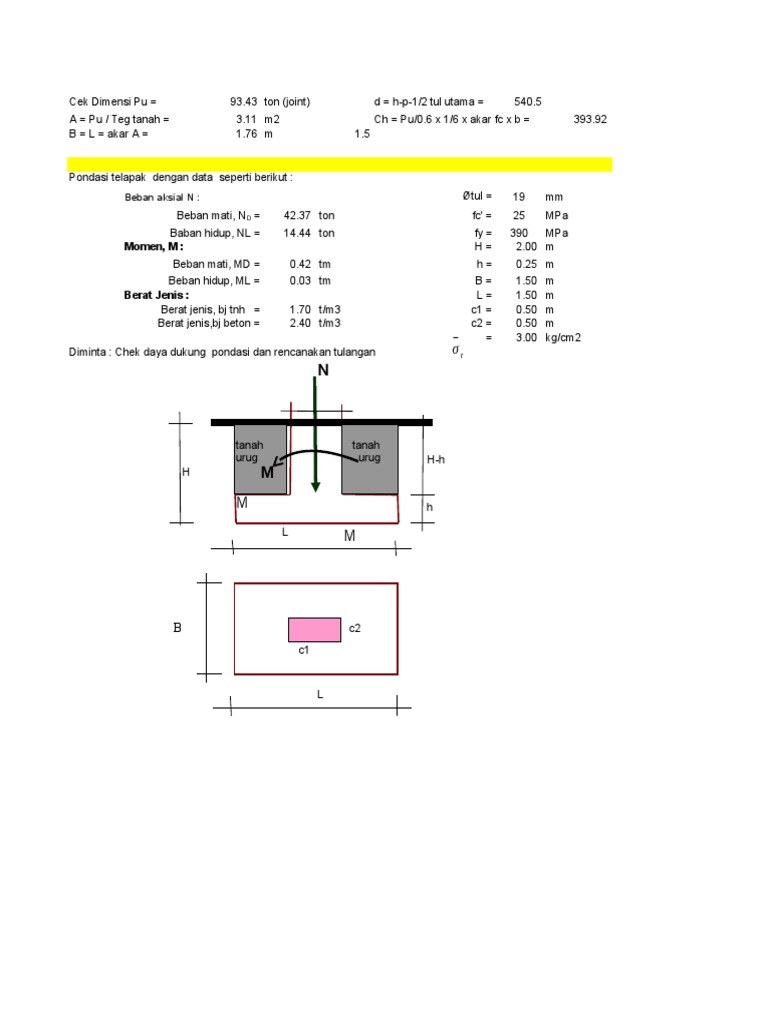 Perhitungan Tulangan Pondasi | PDF