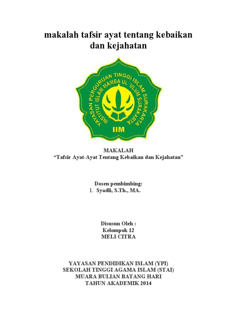 Makalah Tafsir Ayat Tentang Kebaikan Dan | PDF