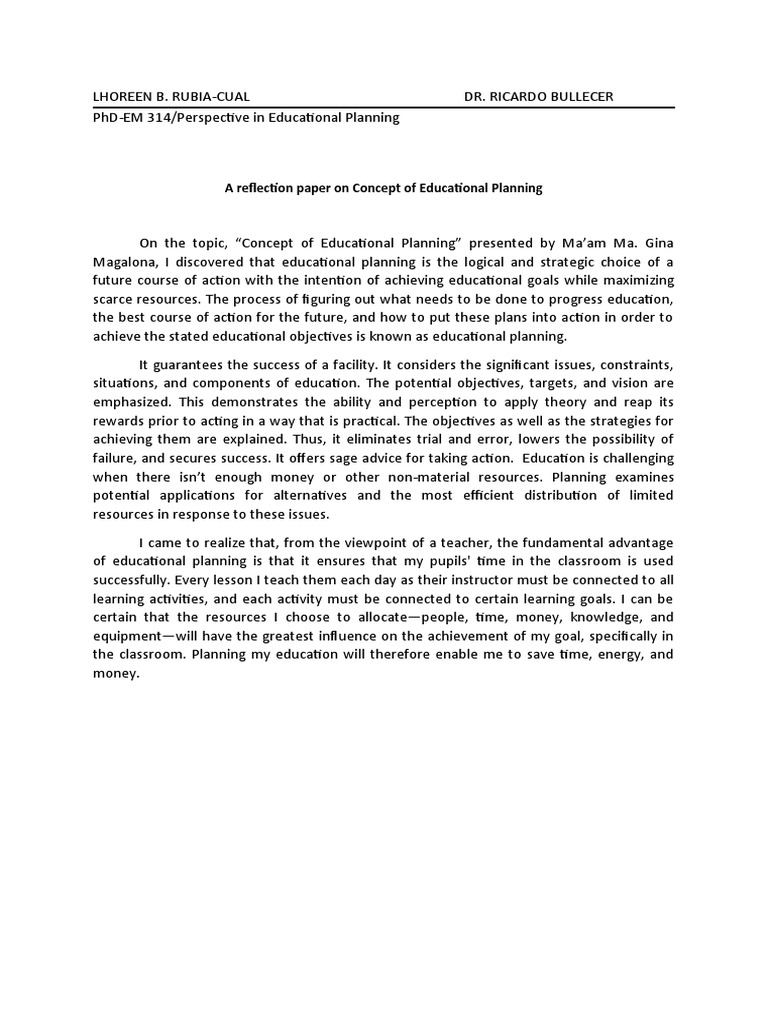 Understanding Educational Planning Concepts | PDF | Wellness
