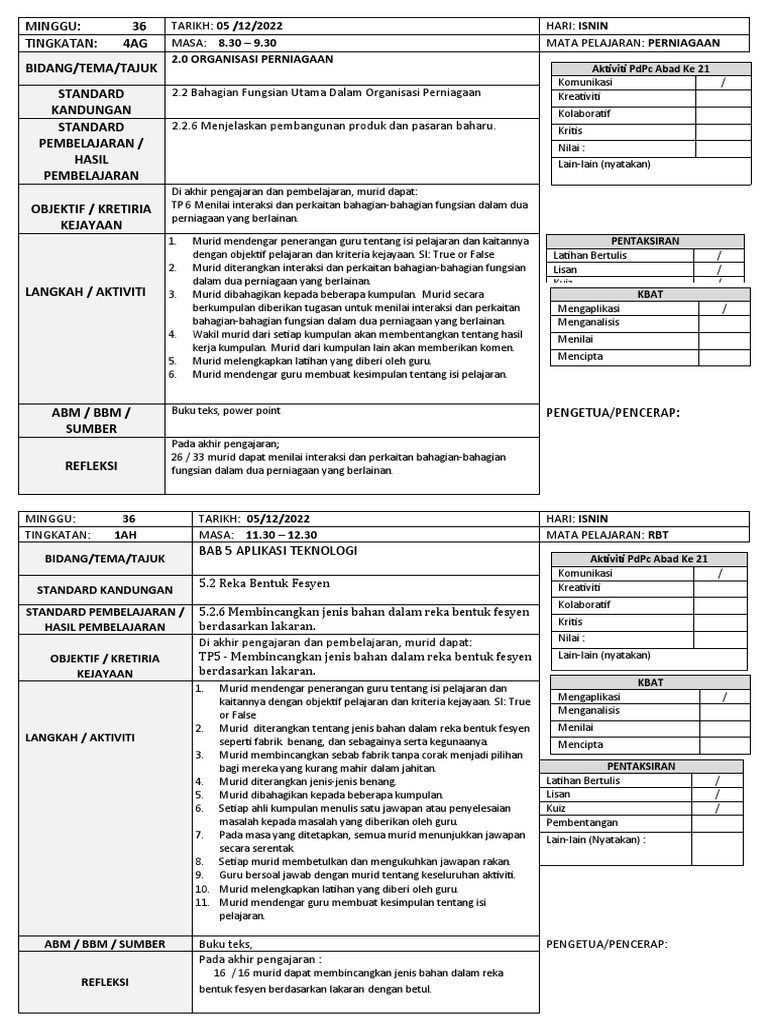 RPH M36 2022 | PDF | Karier & Perkembangan | Bisnis