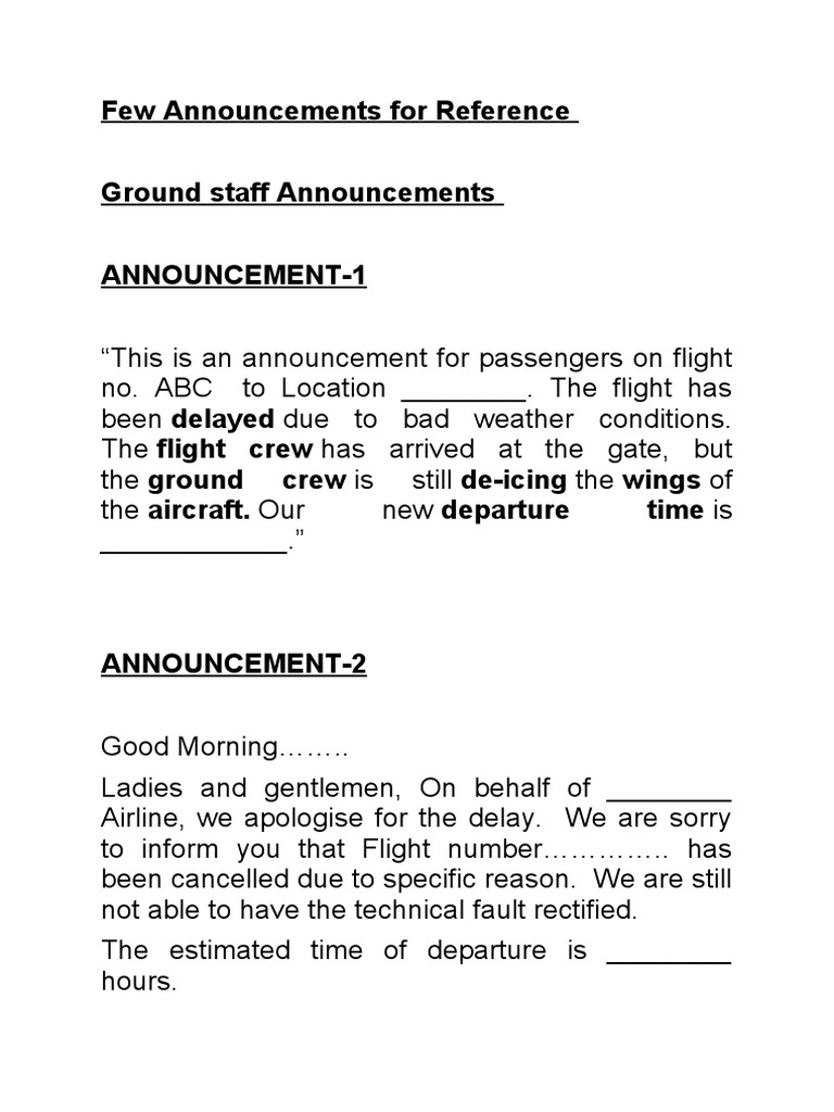 Ground Staff Announcements | PDF | Business Class | Airliner