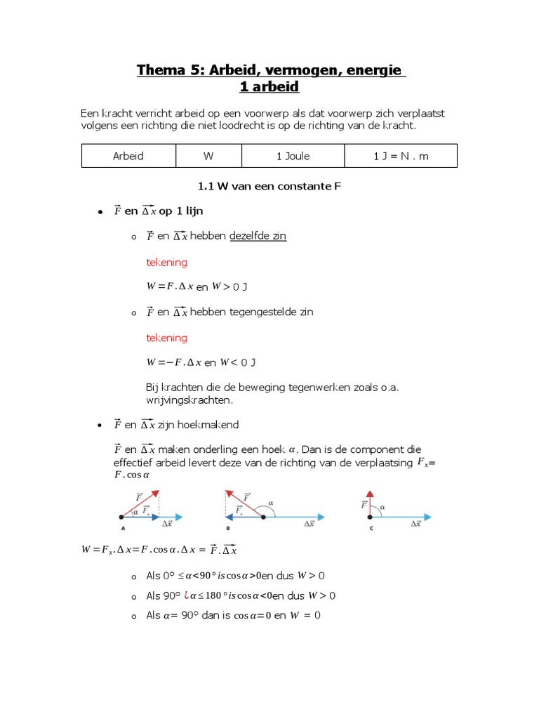 Fysica 6.2 Arbeid en Energie Thema 5 Leerkracht | PDF