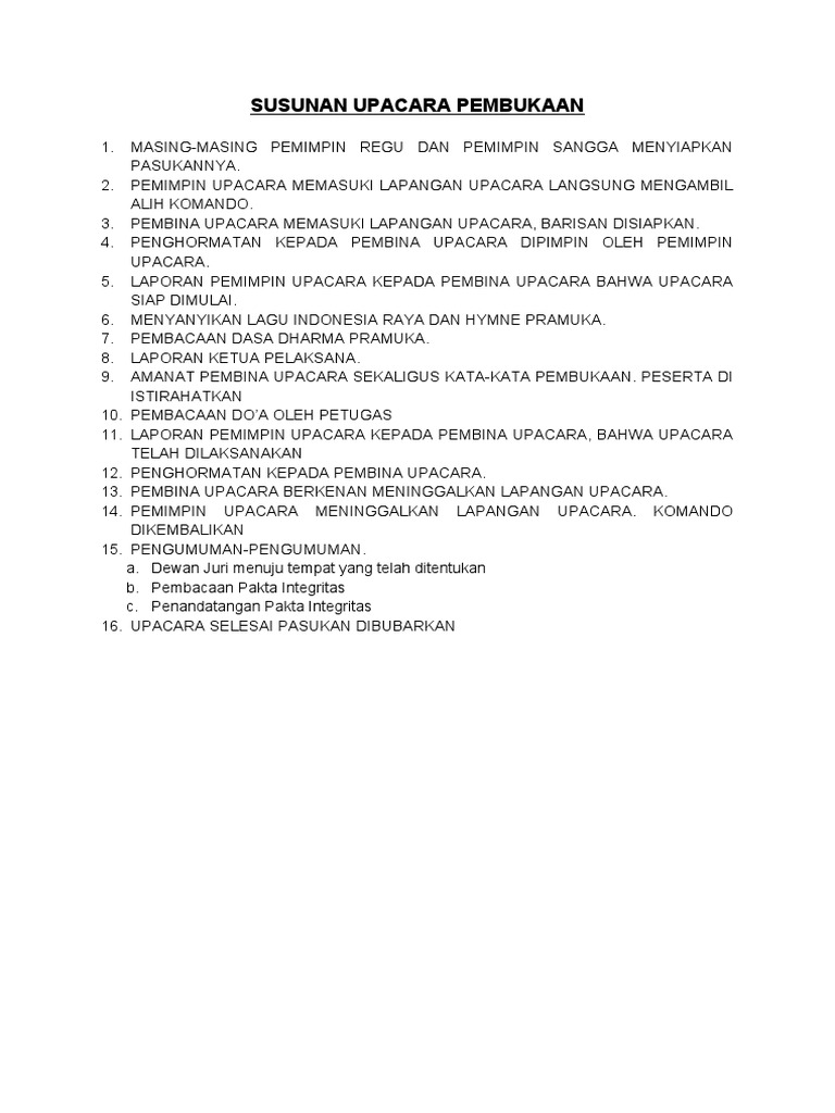 Susunan Upacara Pembukaan | PDF