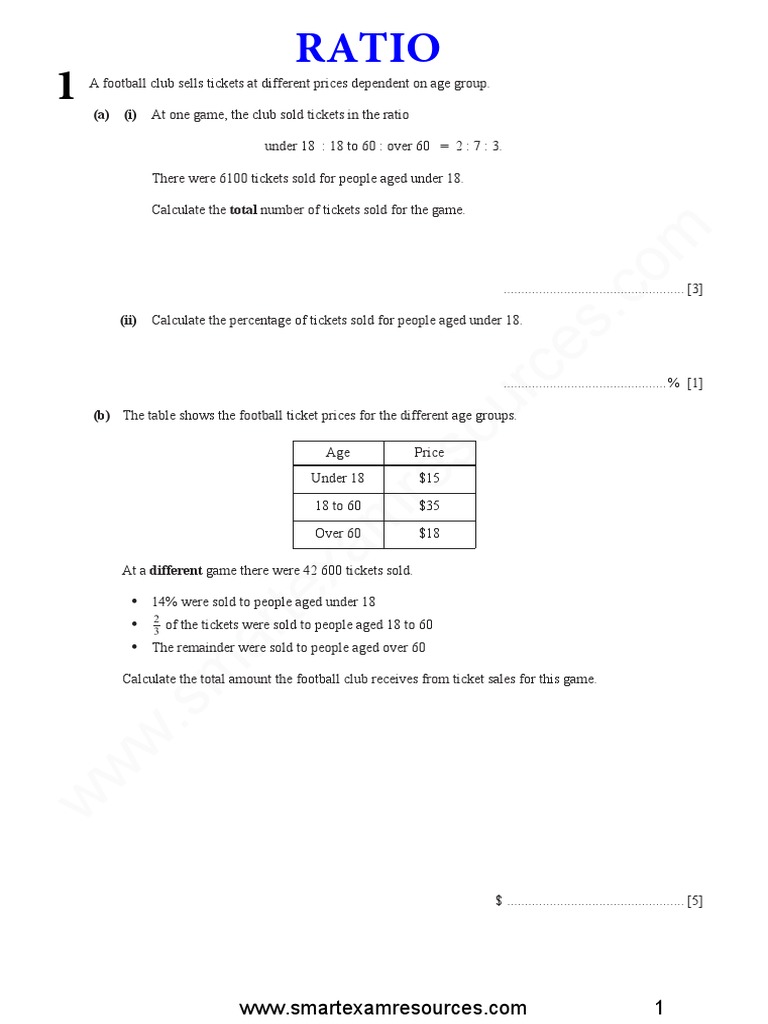 1.1.3 Ratio Topic Questions Set 3 QP Ms | PDF | Percentage | Interest