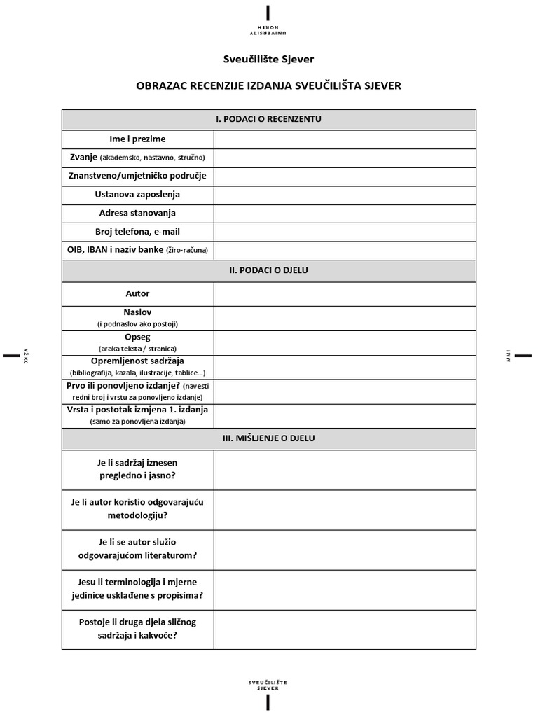 Obrazac Recenzije Izdanja Sveučilišta | PDF