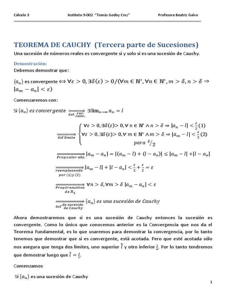 3 Cálculo III Sucesiones Parte 3 TEOREMA DE CAUCHY | PDF