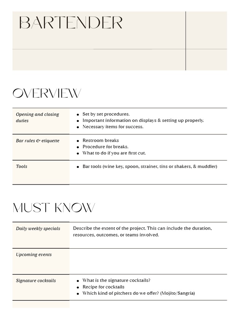 Bartender Duties | PDF | Cocktails | Lime (Fruit)